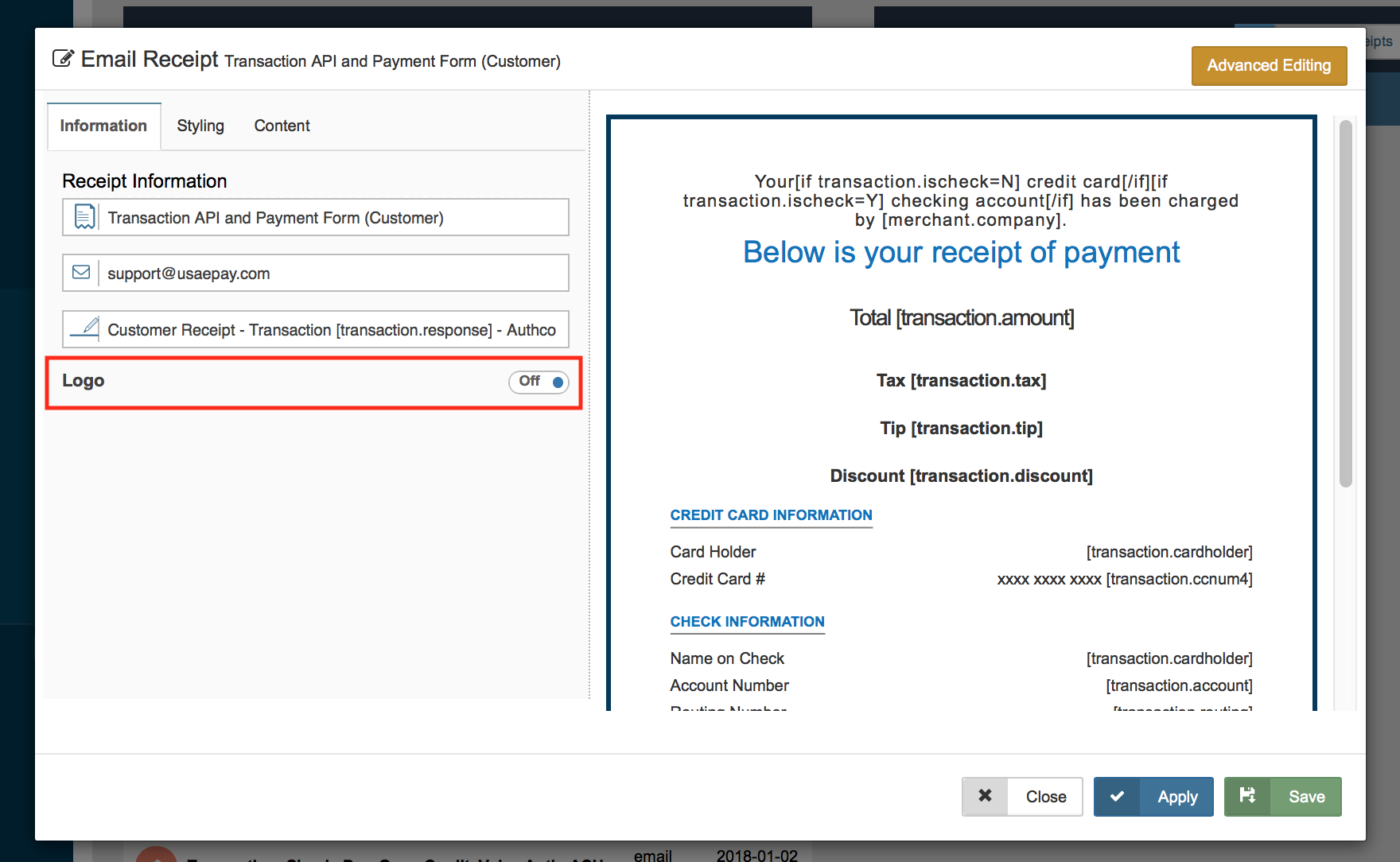 Receipts - USAePay Help